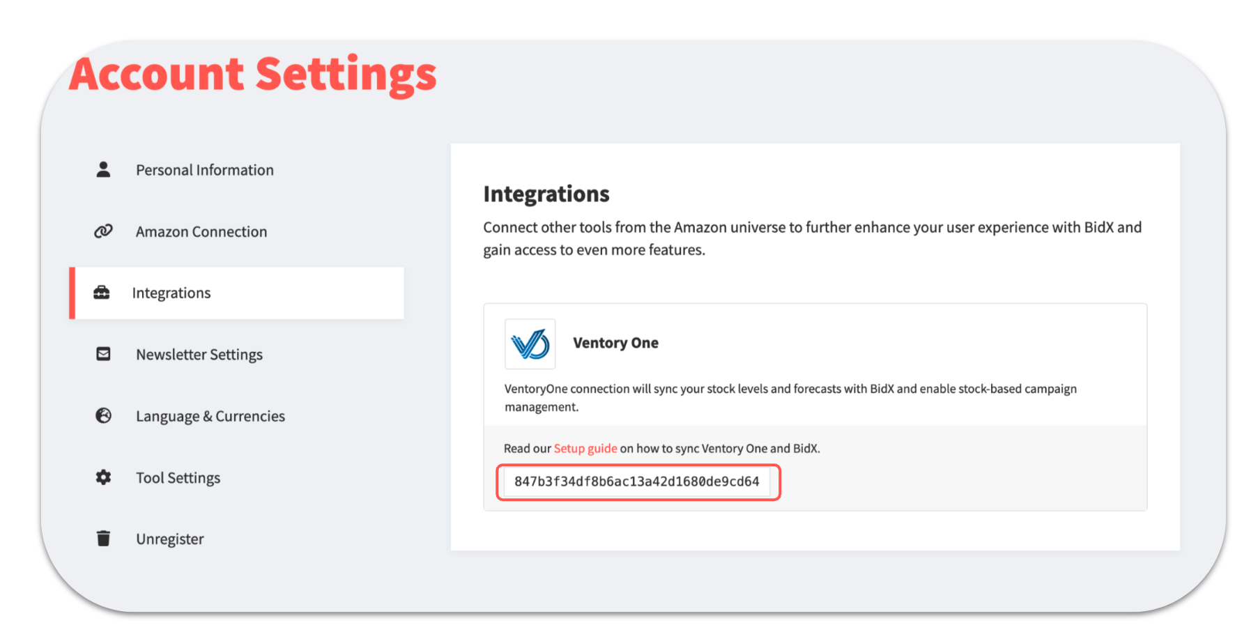 How can I link Ventory One with BidX?